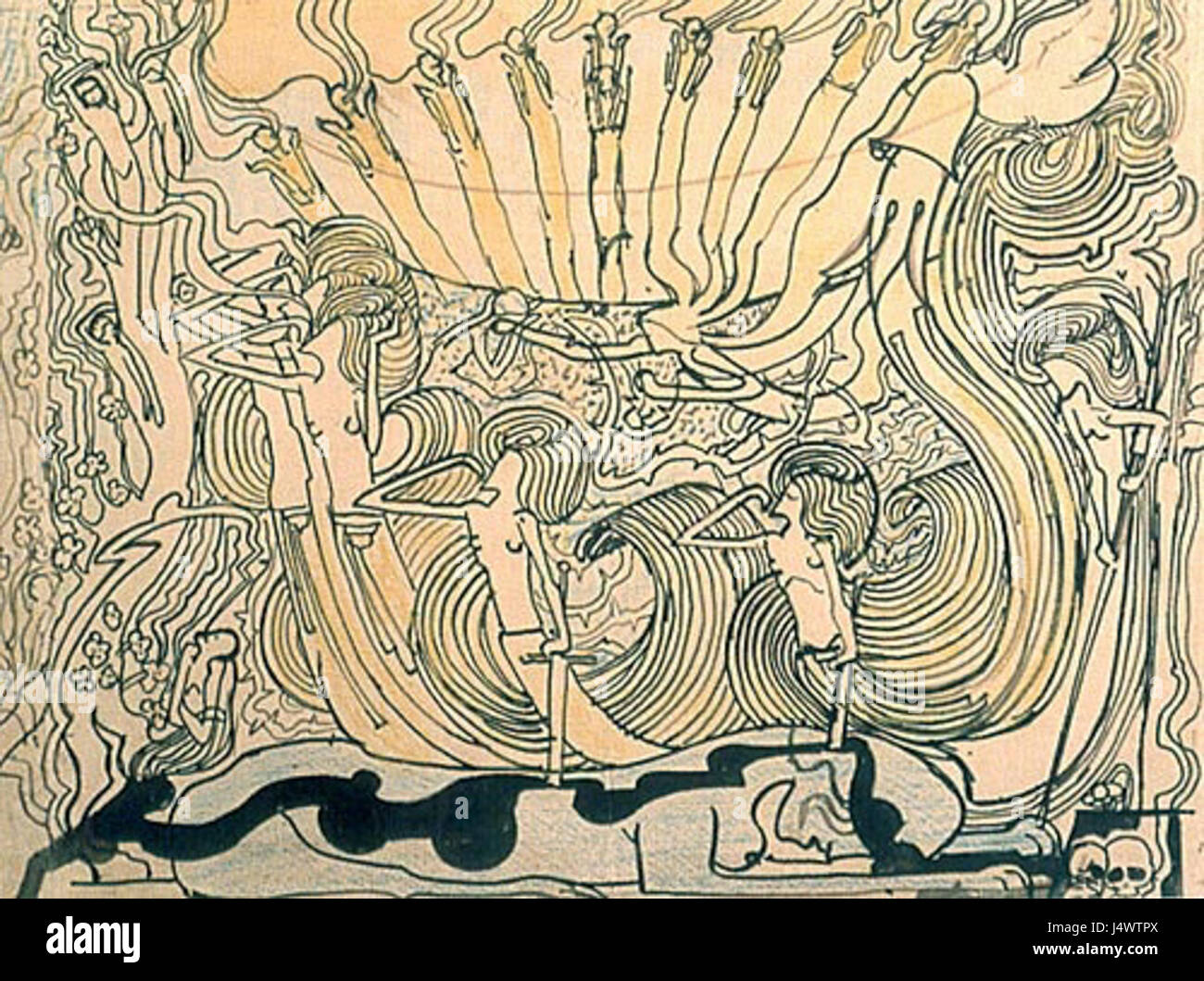 This sketch, titled 'Drie Bruiden' by Toorop, features three brides ...