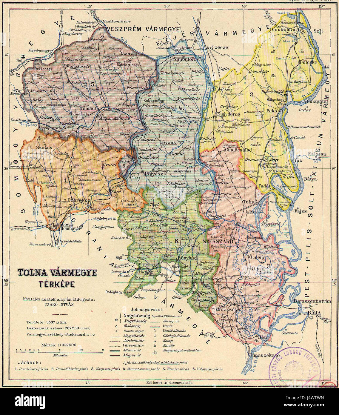 This map showcases the administrative boundaries and regions of Tolna ...