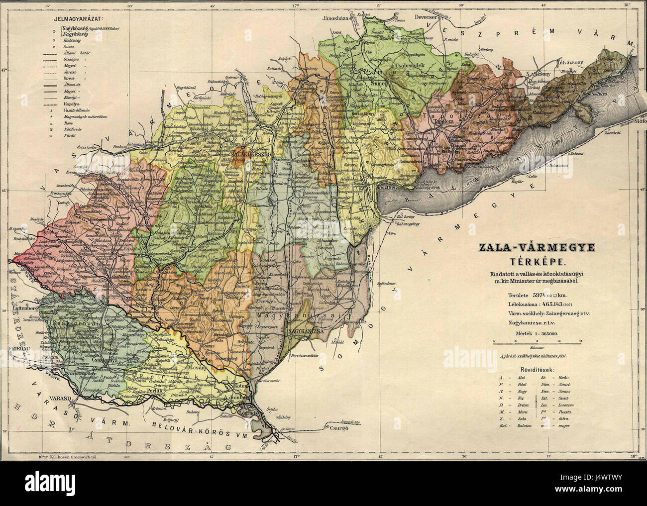 This administrative map of Zala County, Hungary, outlines the ...