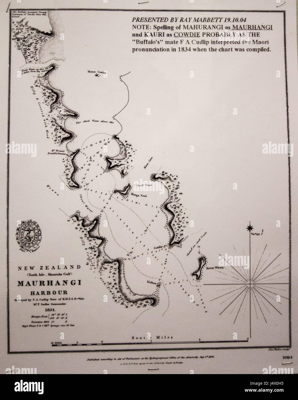 Warkworth Museum Map of Mahurangi Harbour from 1834 Stock Photo - Alamy