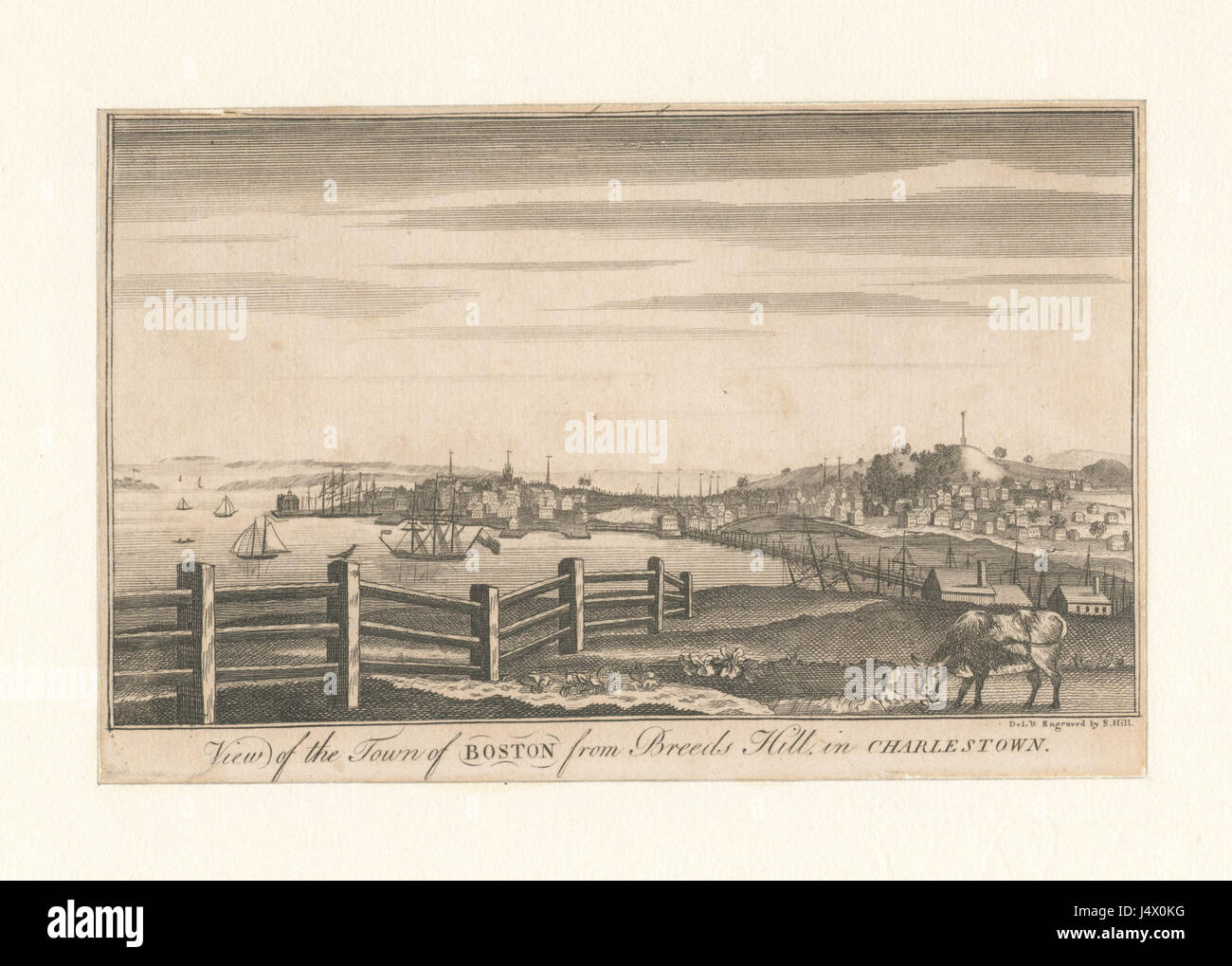 This historical view from Breed's Hill in Charlestown, Boston, offers a ...