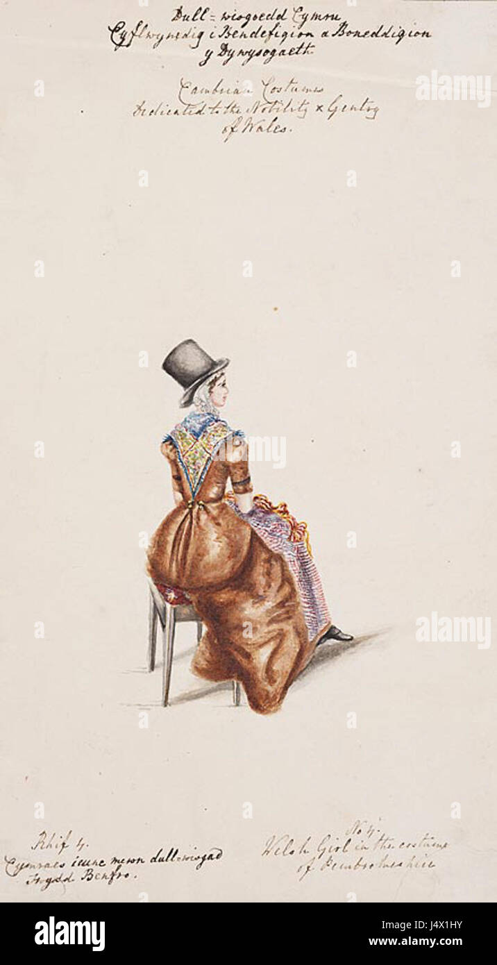 This image features a Welsh girl dressed in the traditional costume of ...