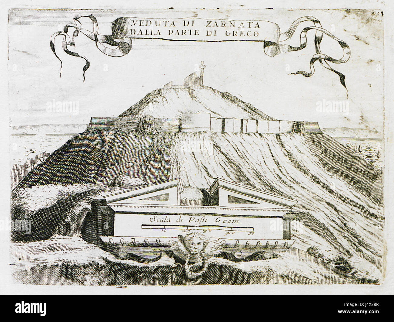 *Veduta di Zarnata* is a detailed 1708 engraving by Vincenzo Maria ...