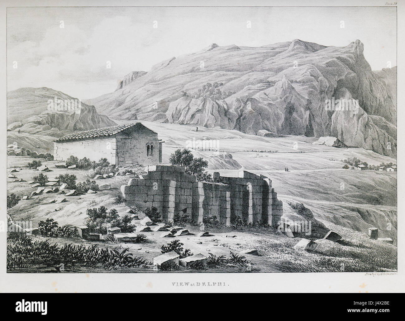 This 1834 depiction by Edward Dodwell shows a view of Delphi, Greece ...