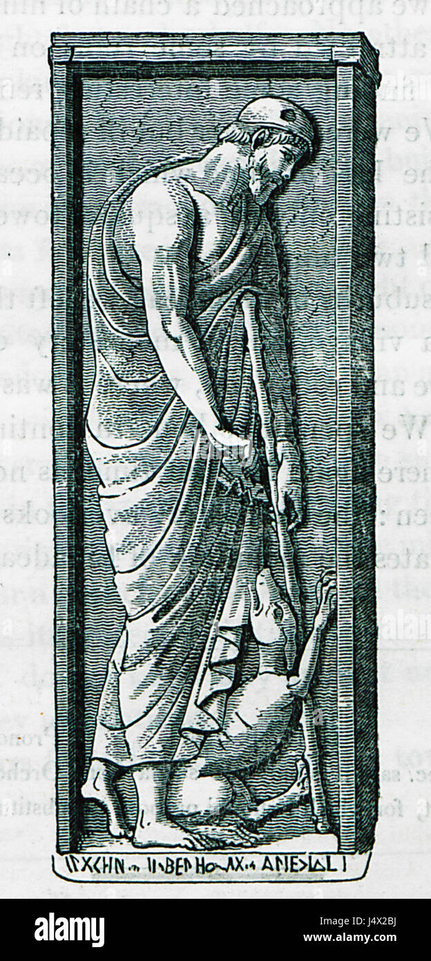 This image depicts the funerary stele of Alxenor, also known as the ...