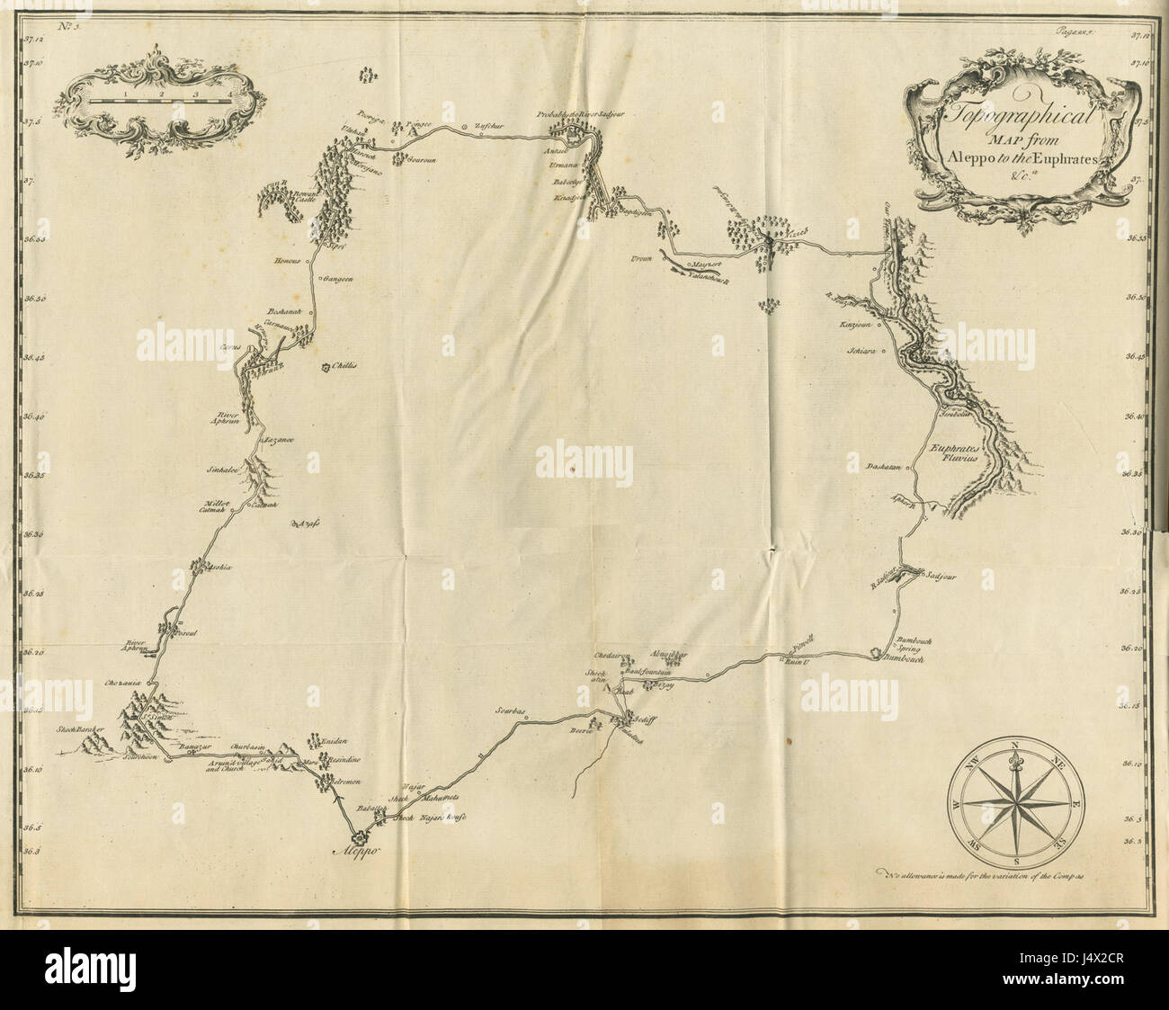 This 1754 topographical map details the area between Aleppo and the ...
