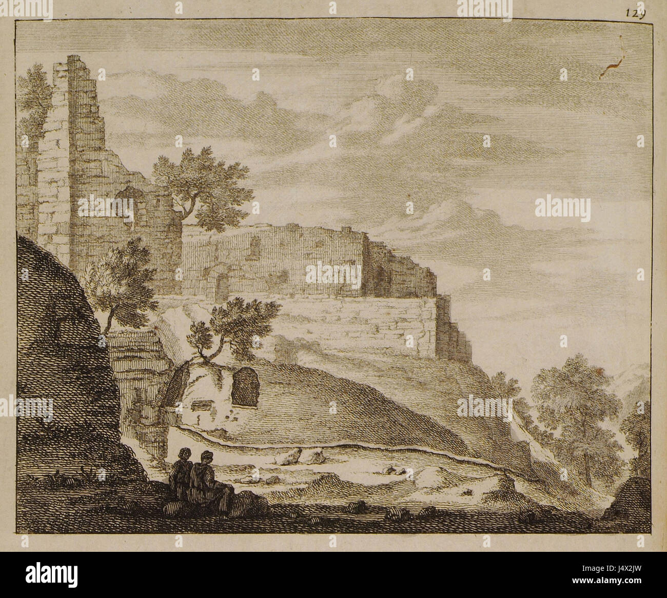 A painting by Cornelis de Bruyn from 1714 depicting the cave where ...