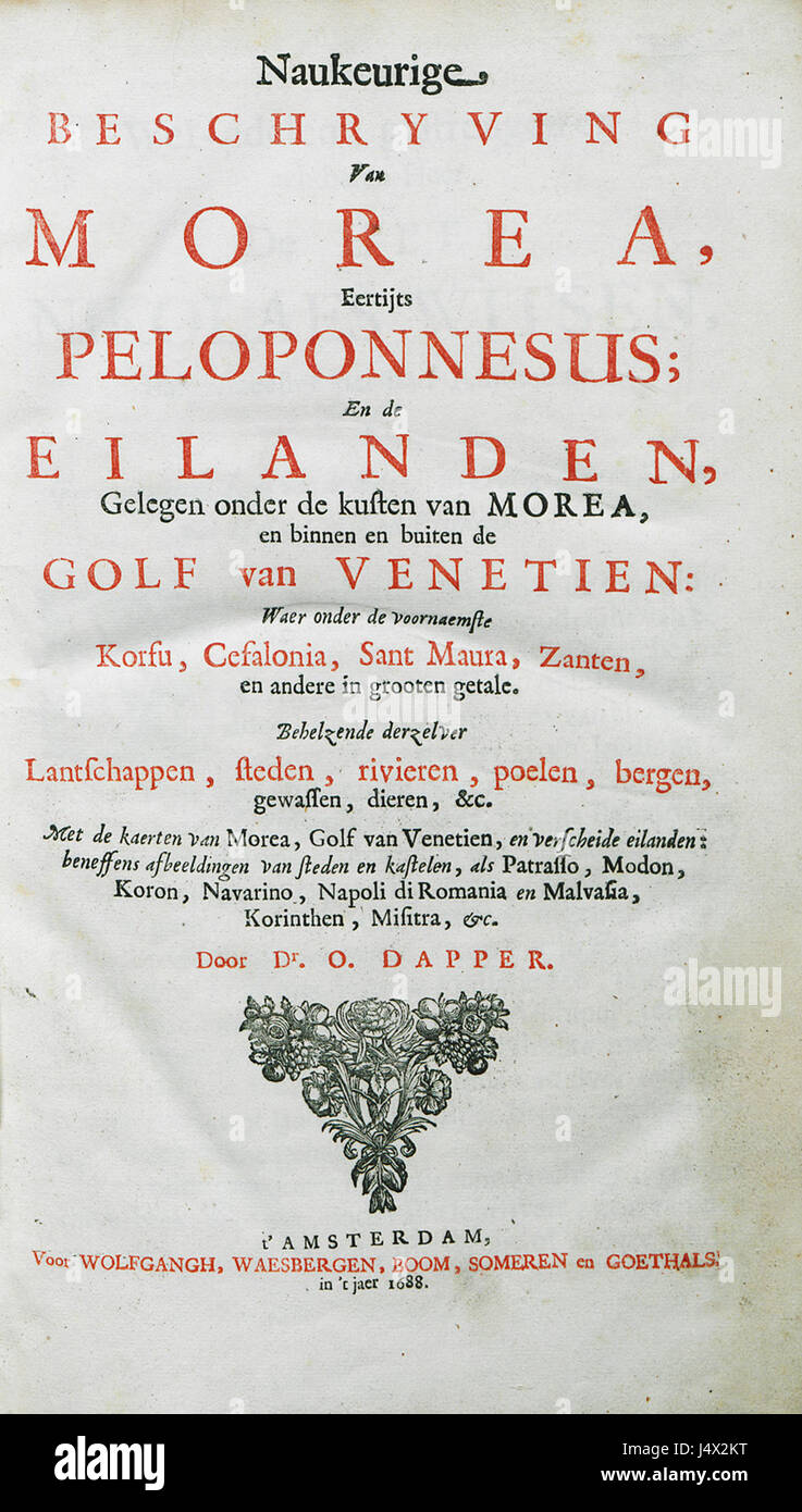 The title page of *Olfert Dapper's* work from 1688 features a detailed design and engraving ...