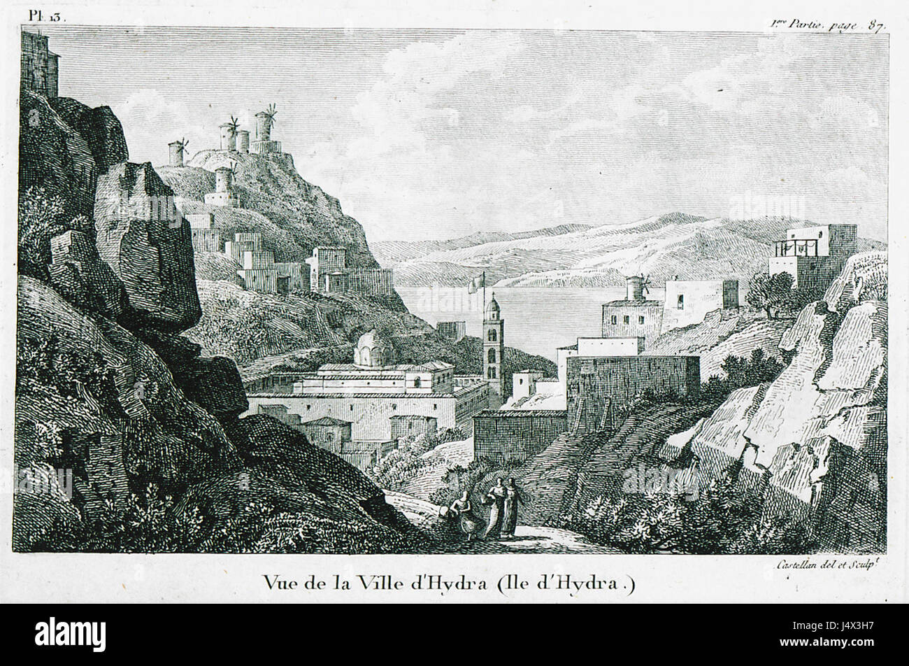 Vue de la ville d'Hydra (ile d'Hydra) Castellan Antoine laurent 1808 ...