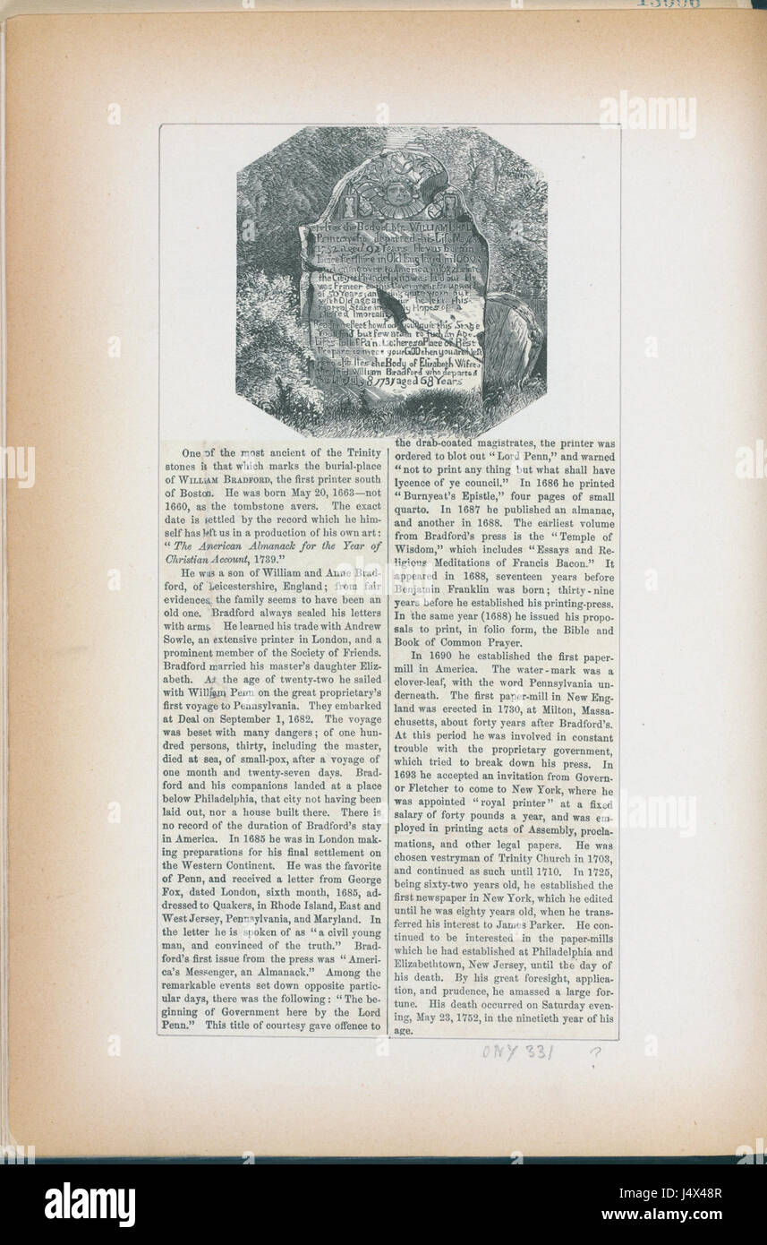 The tombstone of William Bradford, located in the New York Public ...