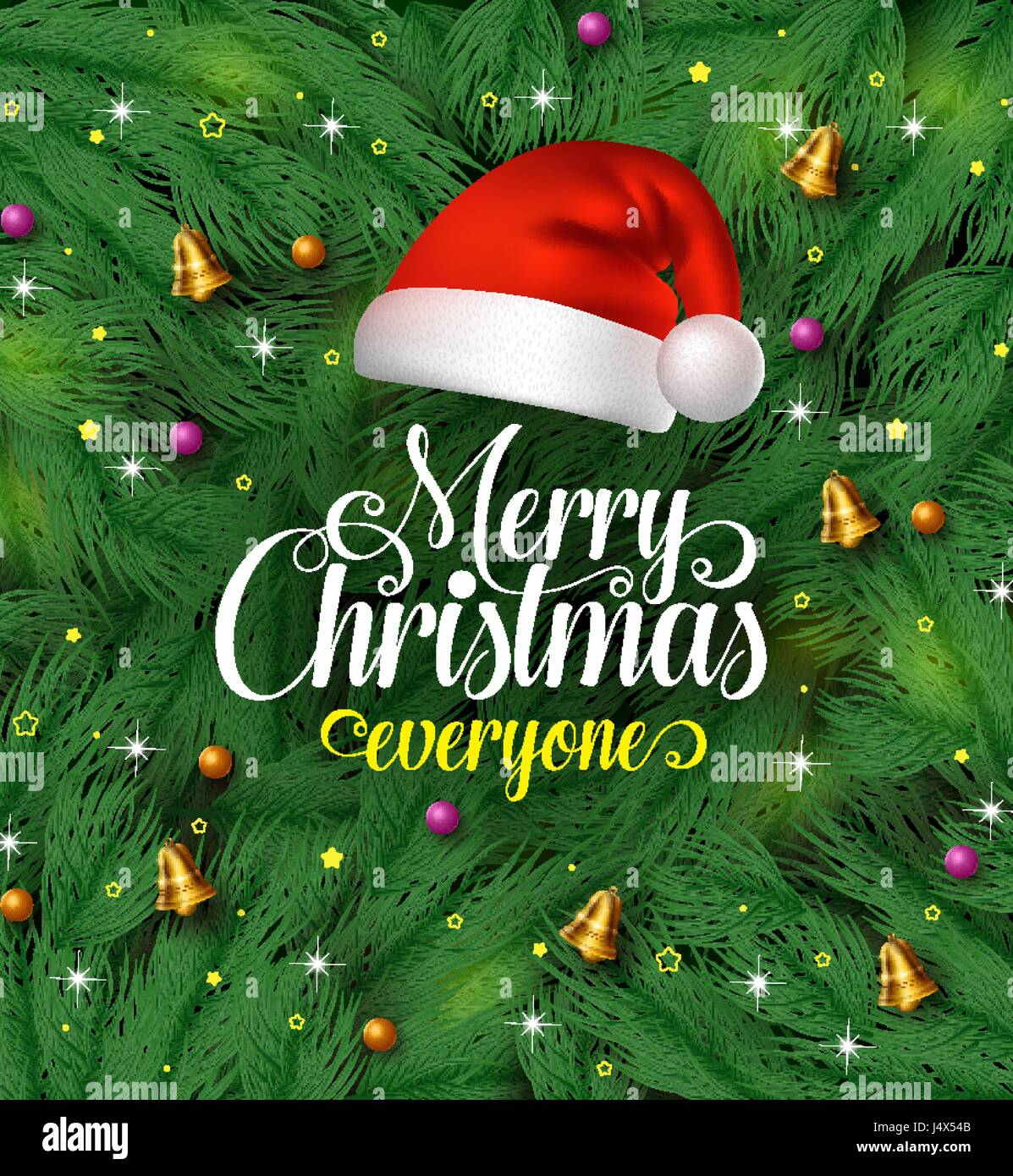 Merry Christmas greetings typography with Santa Claus hat in a green ...