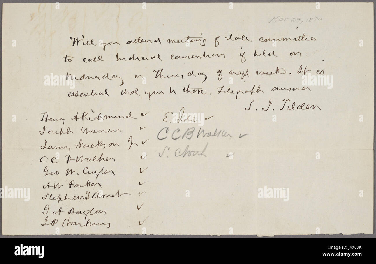 The unidentified drafts by Samuel J. Tilden, created between 1852 and ...