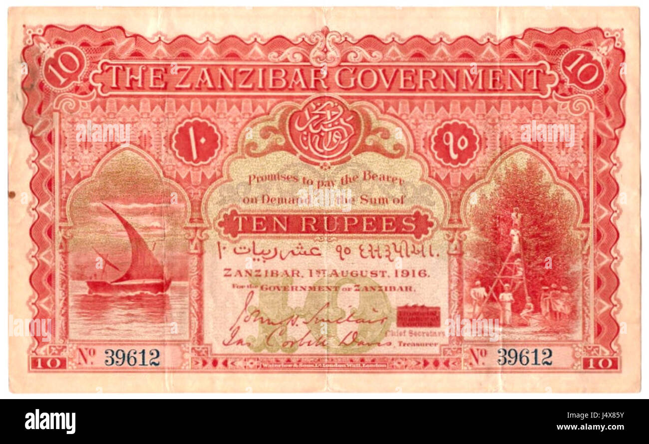 The 1916 Zanzibar 10 Rupees banknote is a piece of currency from the ...