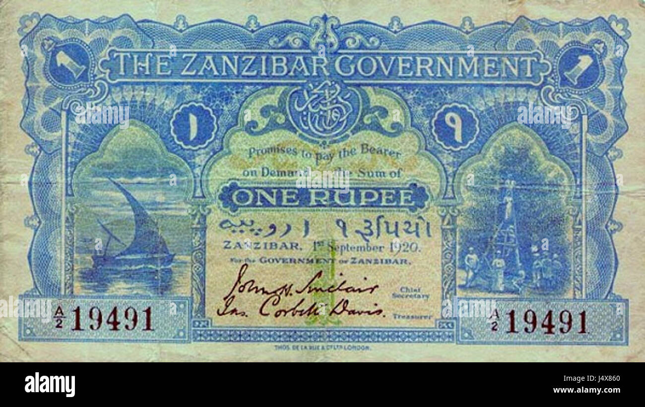 Zanzibar 1 Rupee banknote 1920 Stock Photo - Alamy