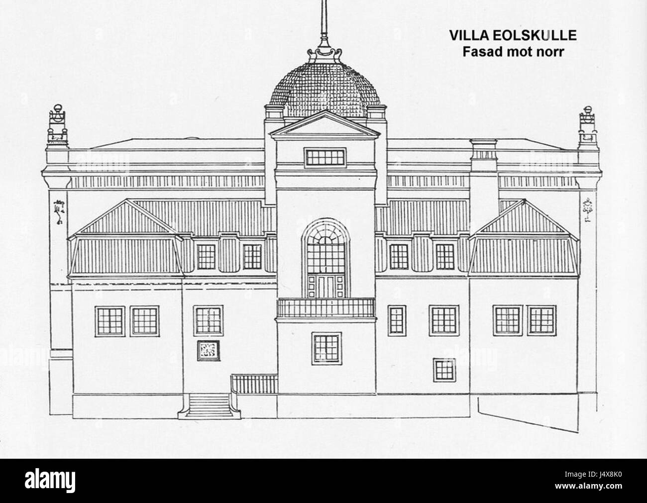 Villa Eolskulle, ritning, fasad mot norr Stock Photo - Alamy