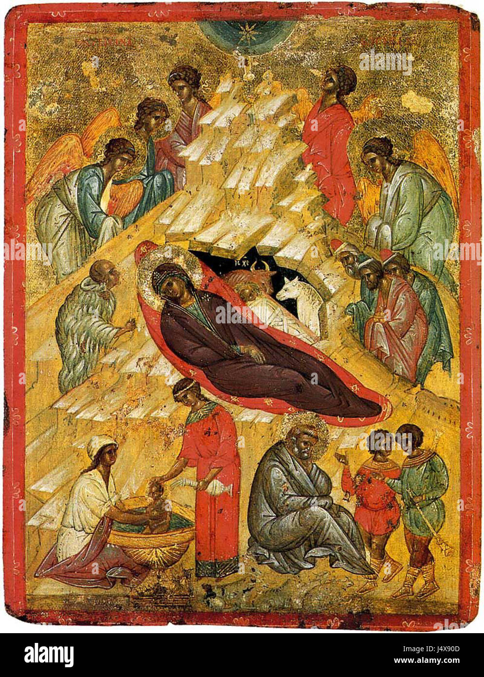 A religious artwork depicting the Nativity of Jesus, illustrated ...