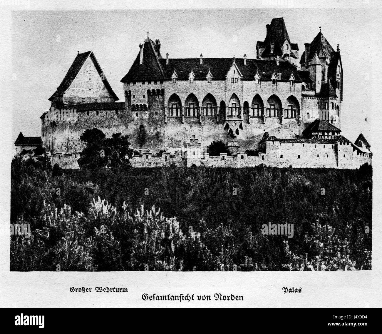 The 1925 photograph of the reconstruction of Burg Kreuzenstein from the ...