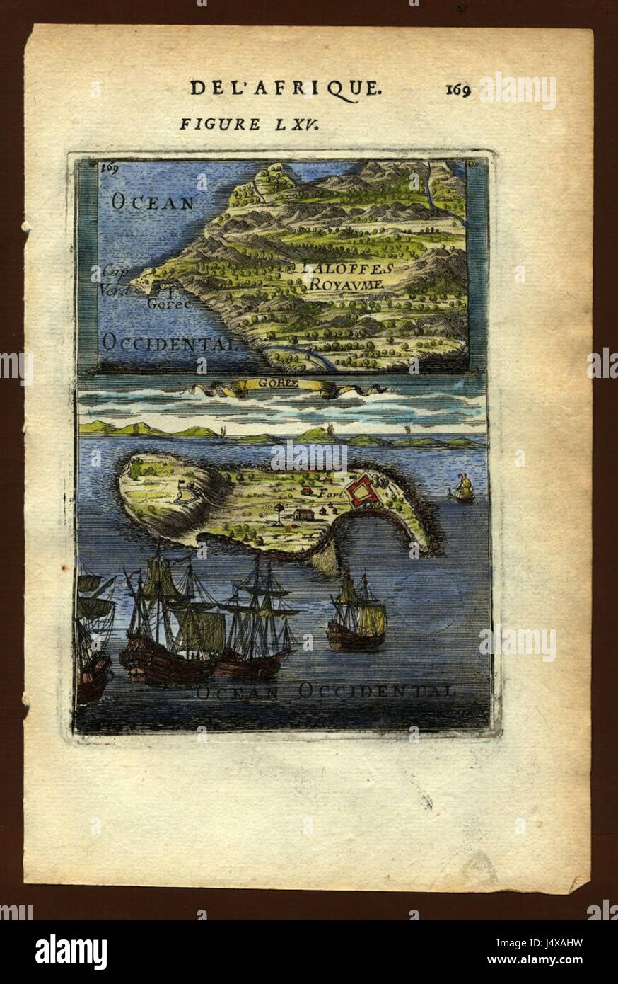 A historical image showing the view of Goree Island, located off the ...