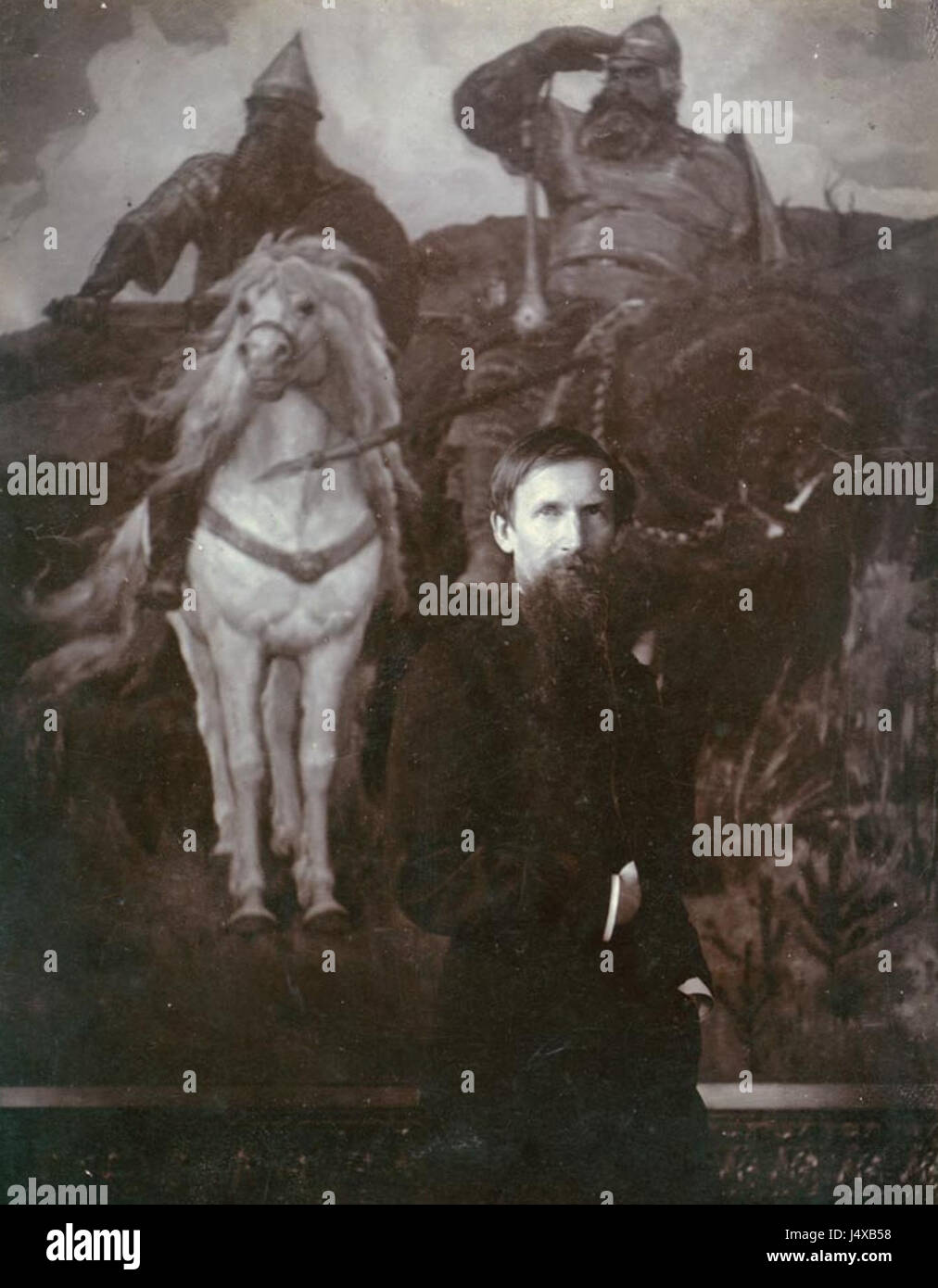 A photograph from 1898 featuring the renowned Russian artist Viktor Vasnetsov. The image ...