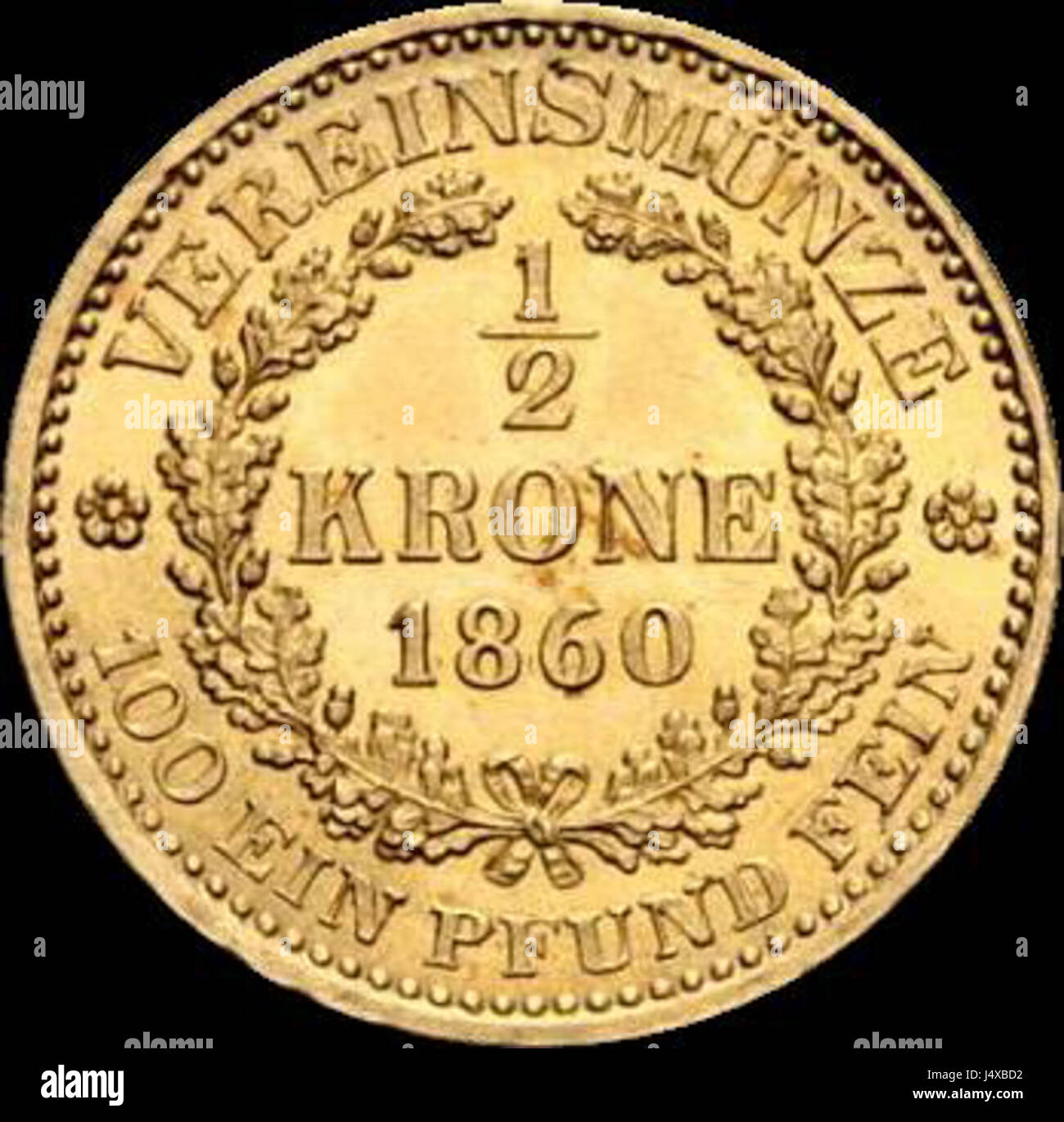 The Vereinsmuenze 1/2 Krone from 1860 features the image of Franz ...