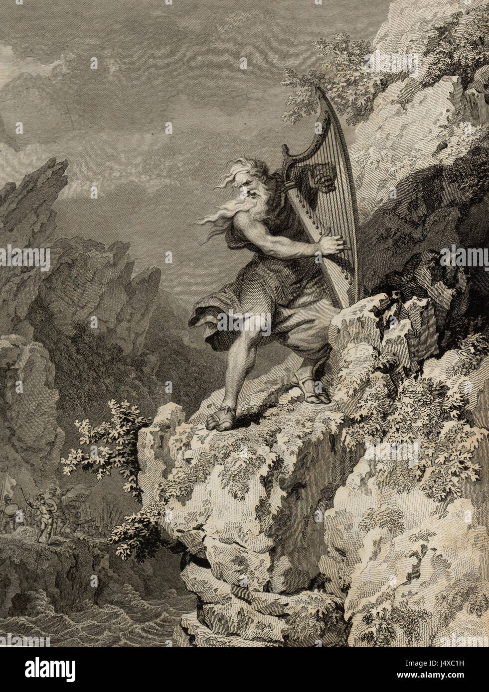 This depiction shows a Welsh druid playing the harp, highlighting ...