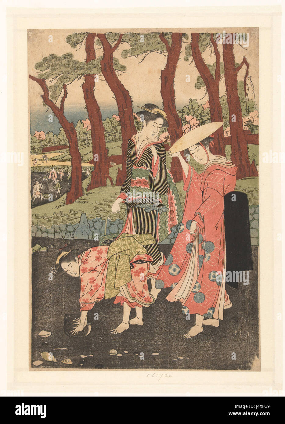 This artwork depicts the activity of gathering fish and shells during ...