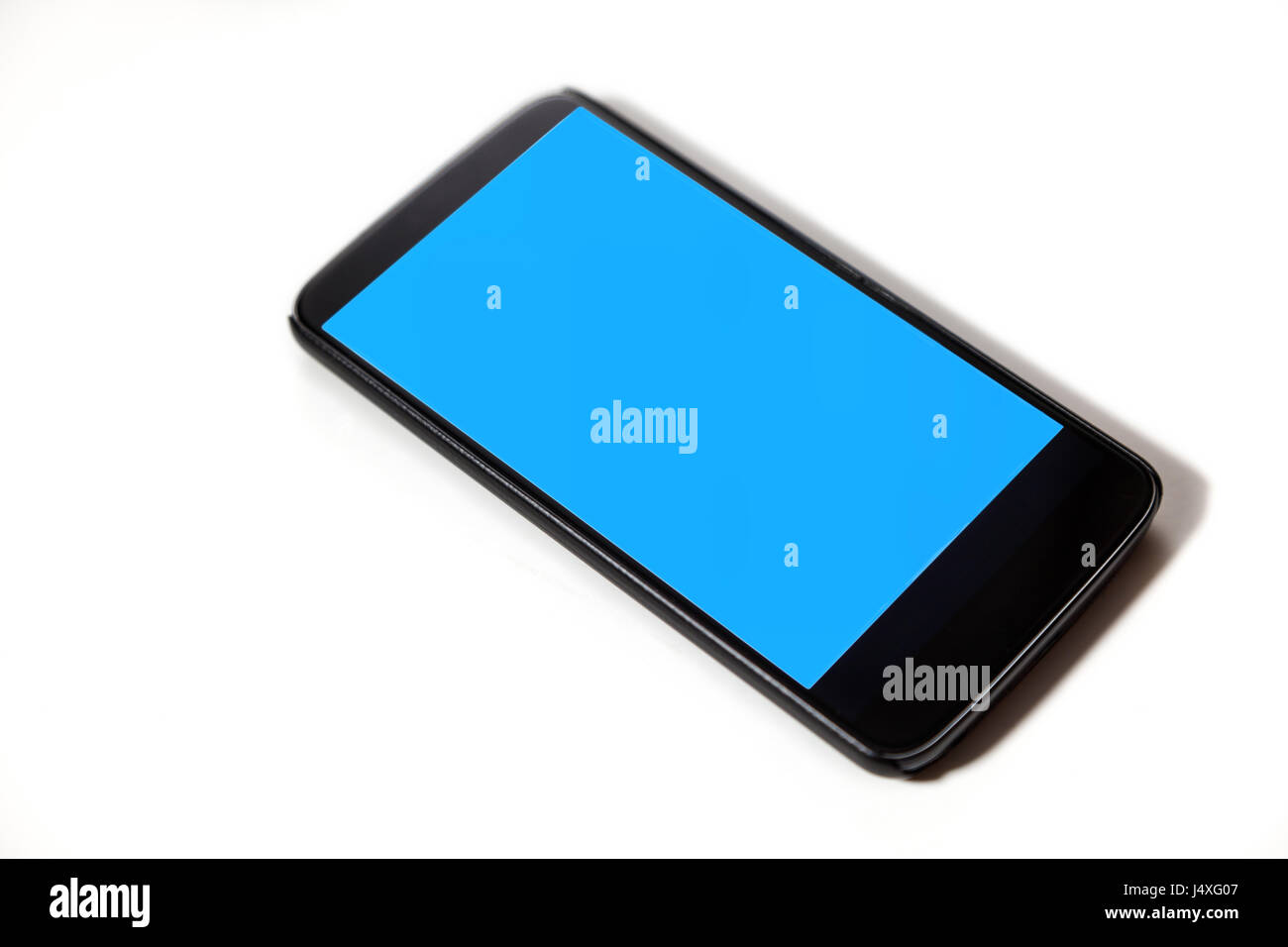 showing smartphone with blue screen. Isolated on white background Stock ...