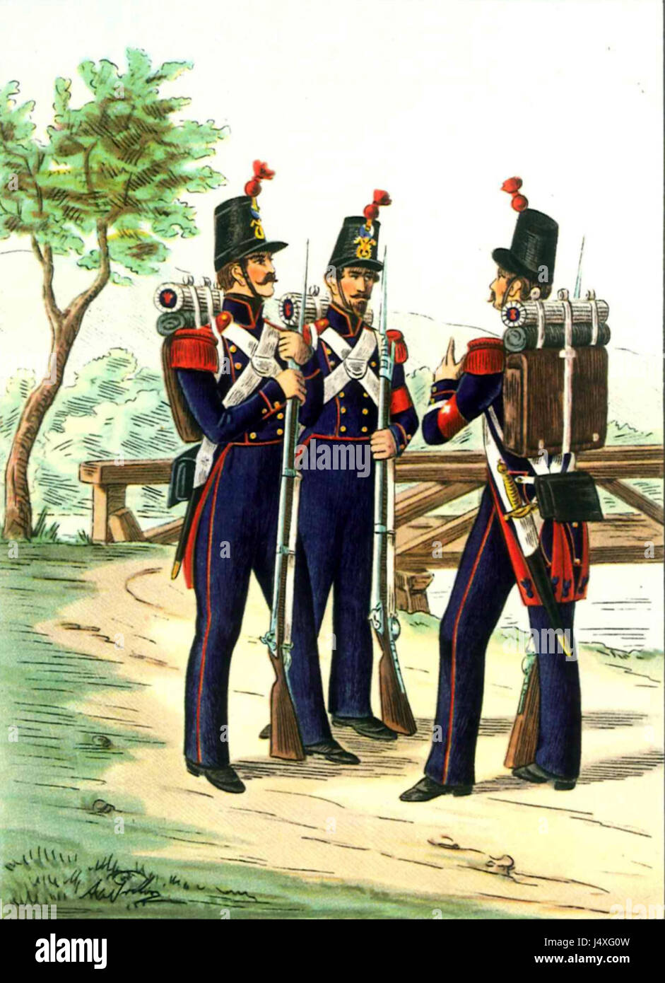The image depicts Swiss troops from the canton of Zurich in 1845 ...