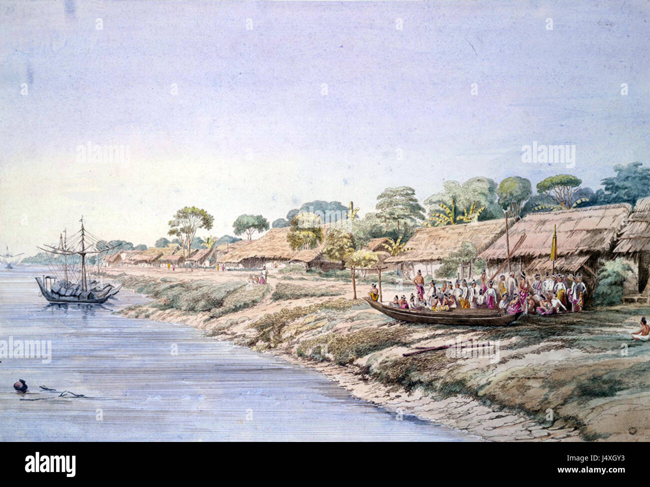 Water color of Henzada (Hinthada), 1855 Stock Photo - Alamy