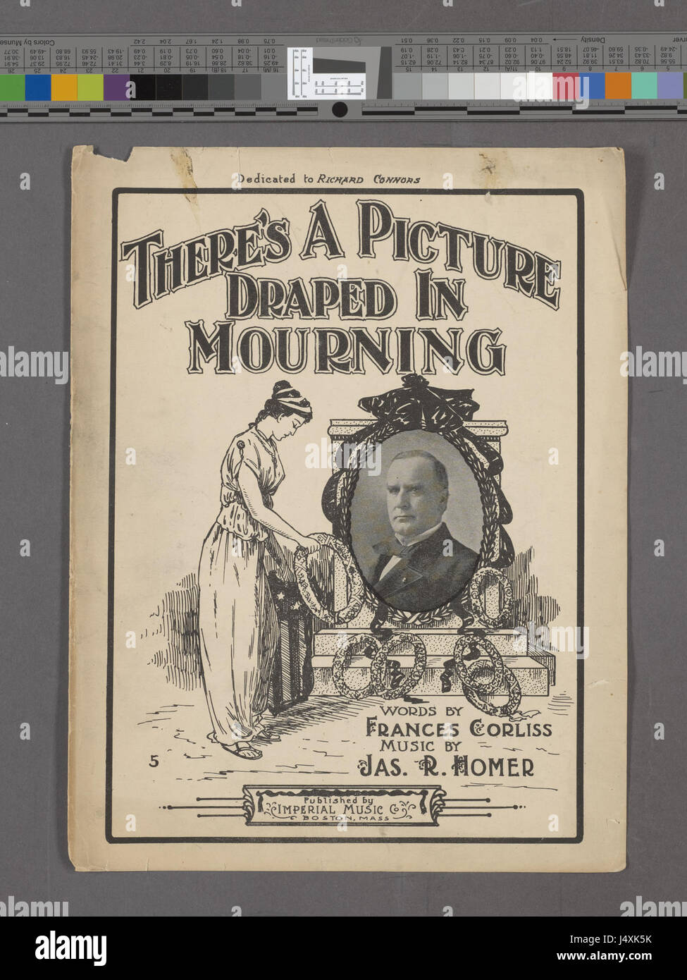 This image shows a picture draped in mourning, part of a collection ...