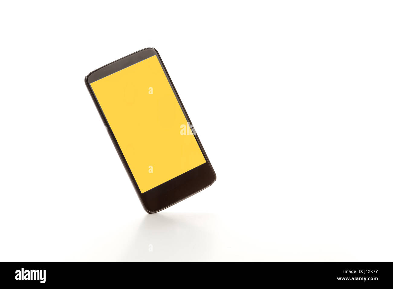 showing smartphone with yellow screen. Isolated on white background ...