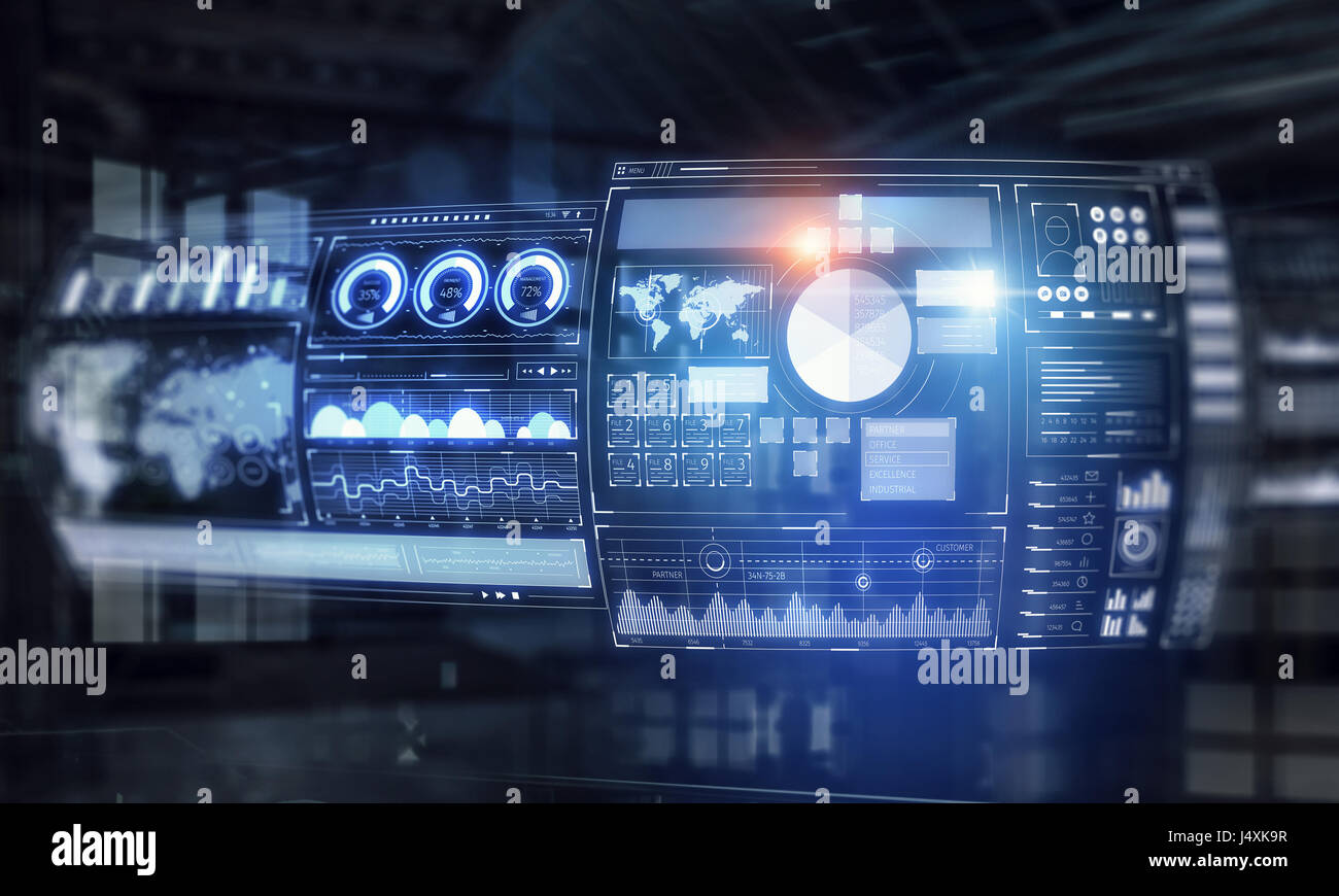 Conceptual background image with media infographs and icons. 3D ...
