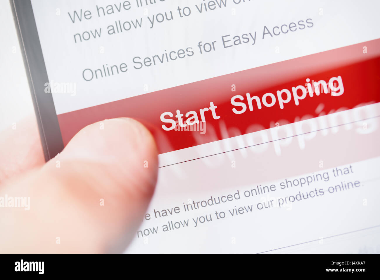 smartphone touch screen with red button start shopping. business e ...