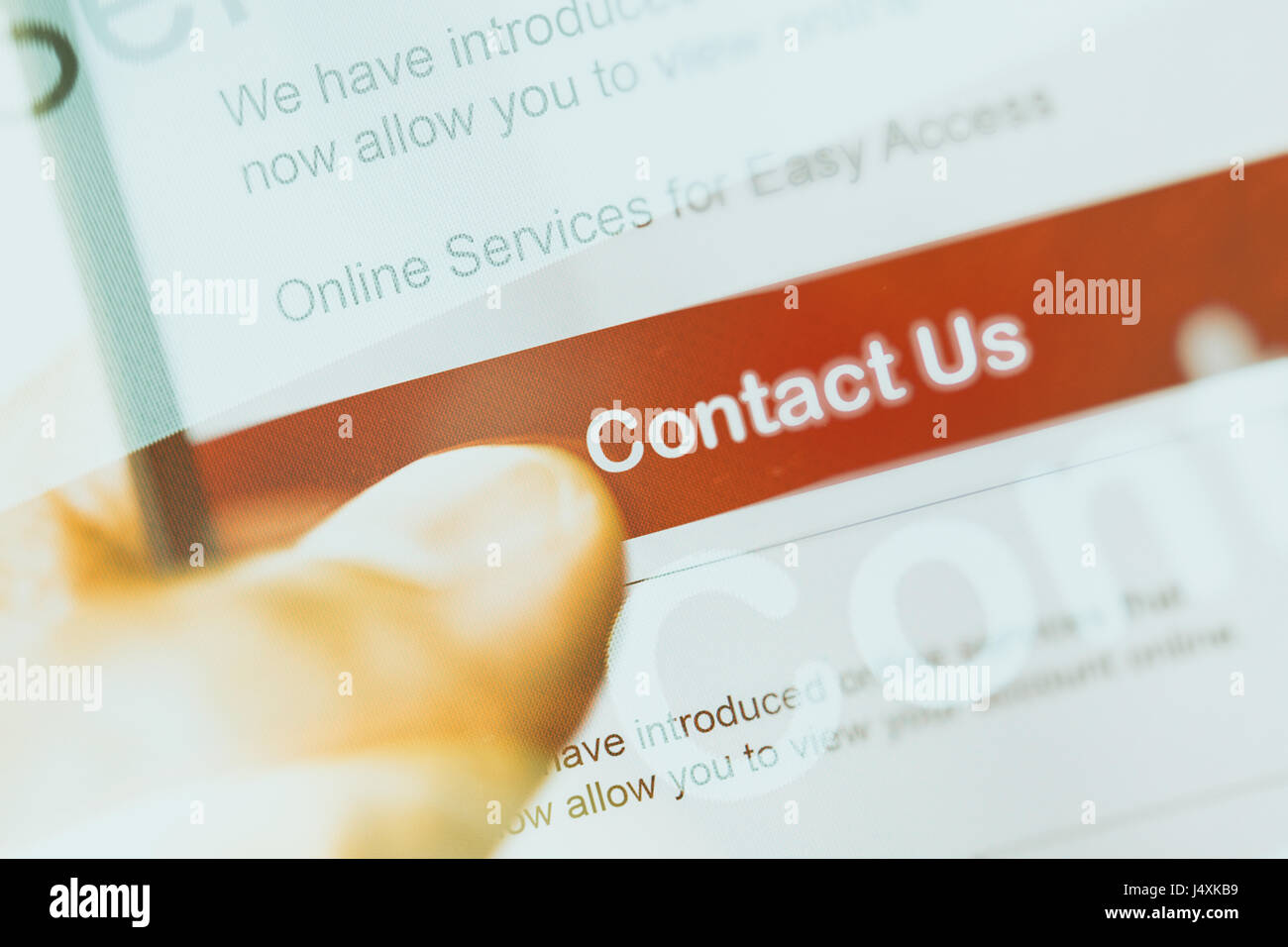 smartphone touch screen with red button contact us. business e-commerce ...