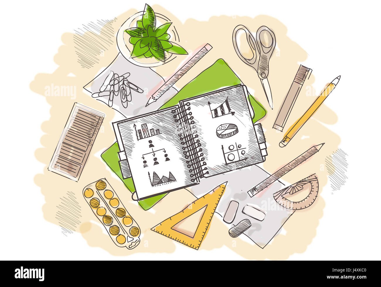 Colored illustration of workplace with different office staff Stock ...