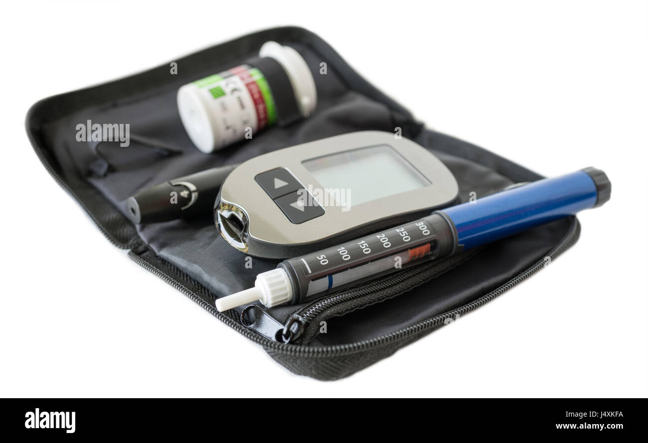 Diabetic blood test kit in black case Stock Photo - Alamy