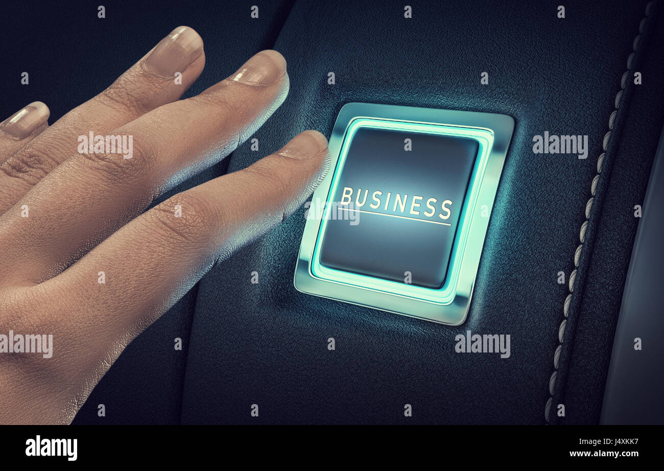 Close of hand pushing glowing blue button Stock Photo - Alamy