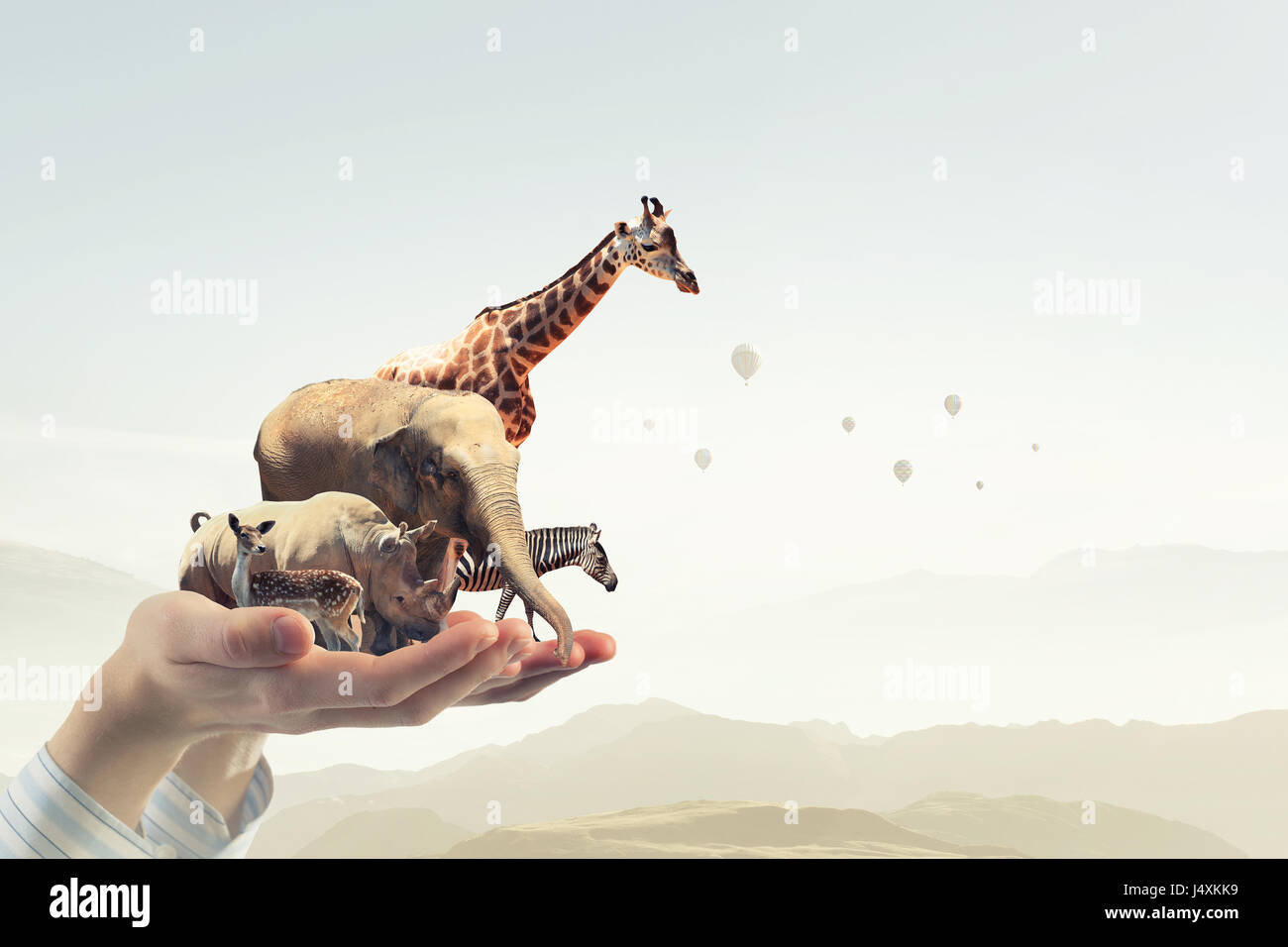 Group of zoo animals together in palm Stock Photo - Alamy