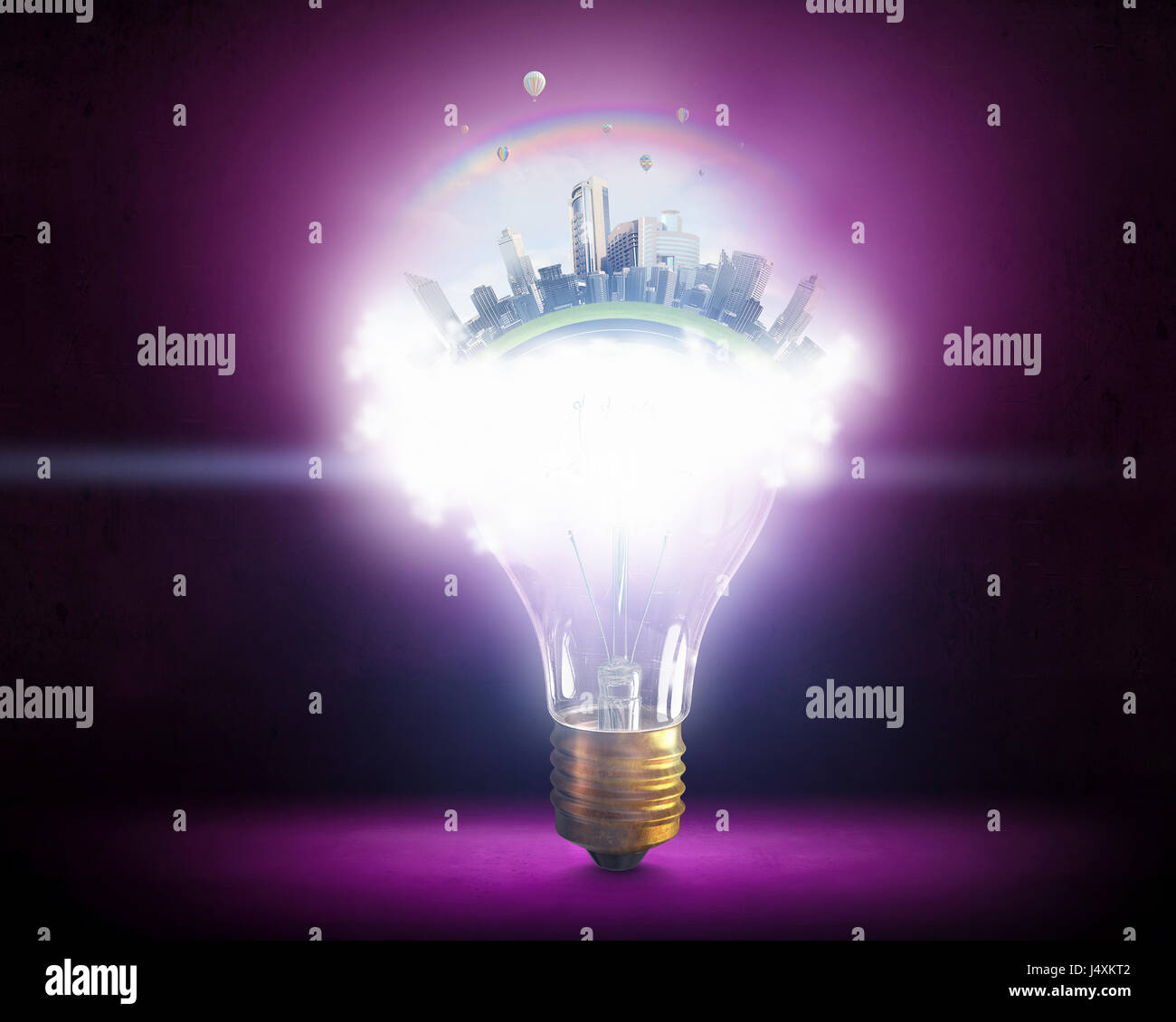 Think green concept with modern cityscape inside of light bulb Stock ...