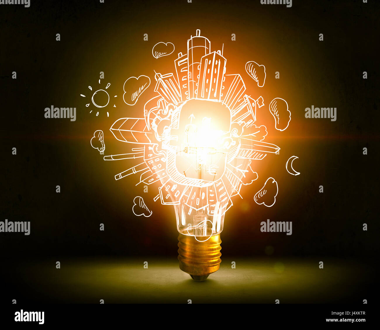Glowing bright light bulb on dark background Stock Photo - Alamy