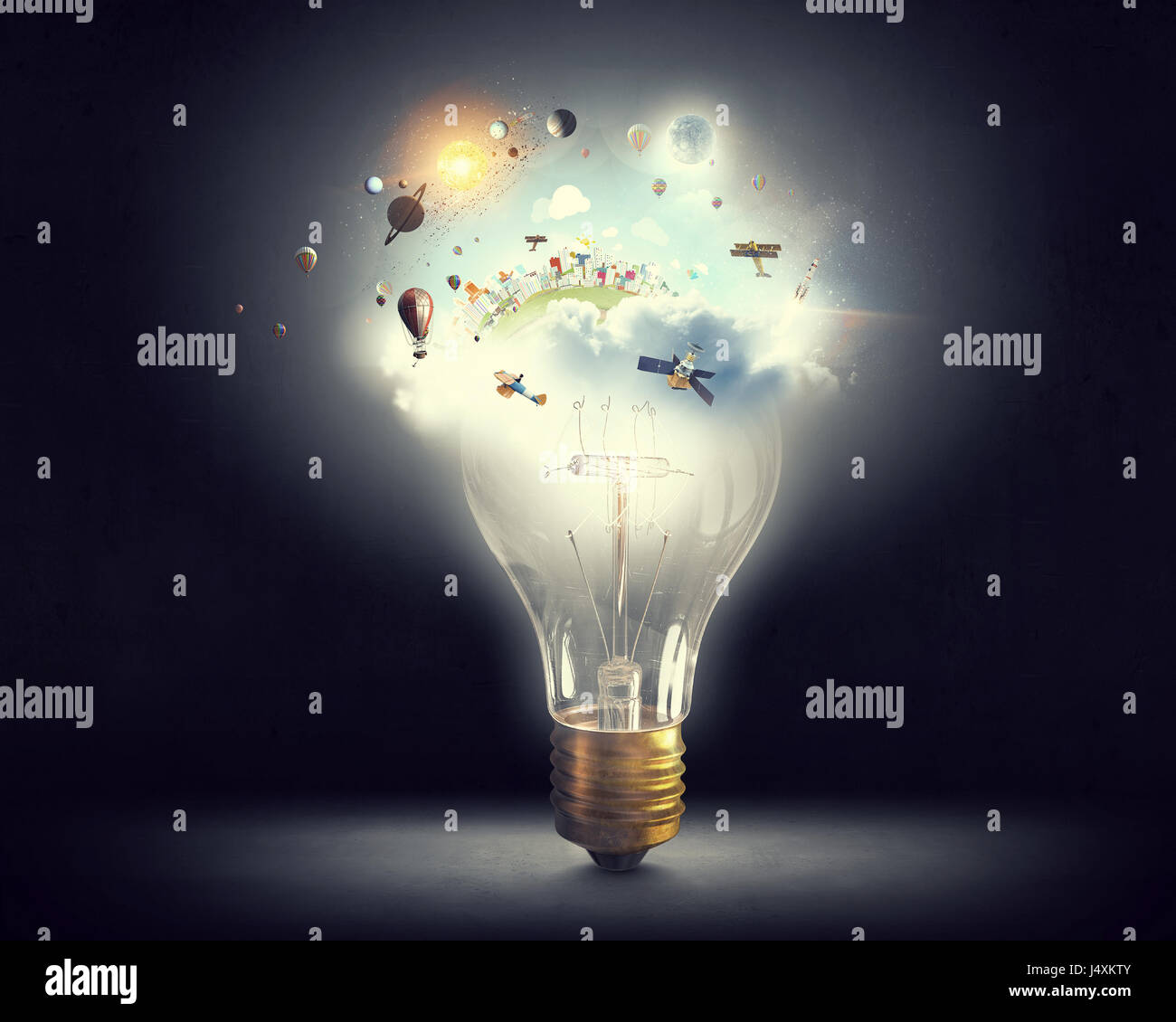 Think green concept with modern cityscape inside of light bulb Stock ...