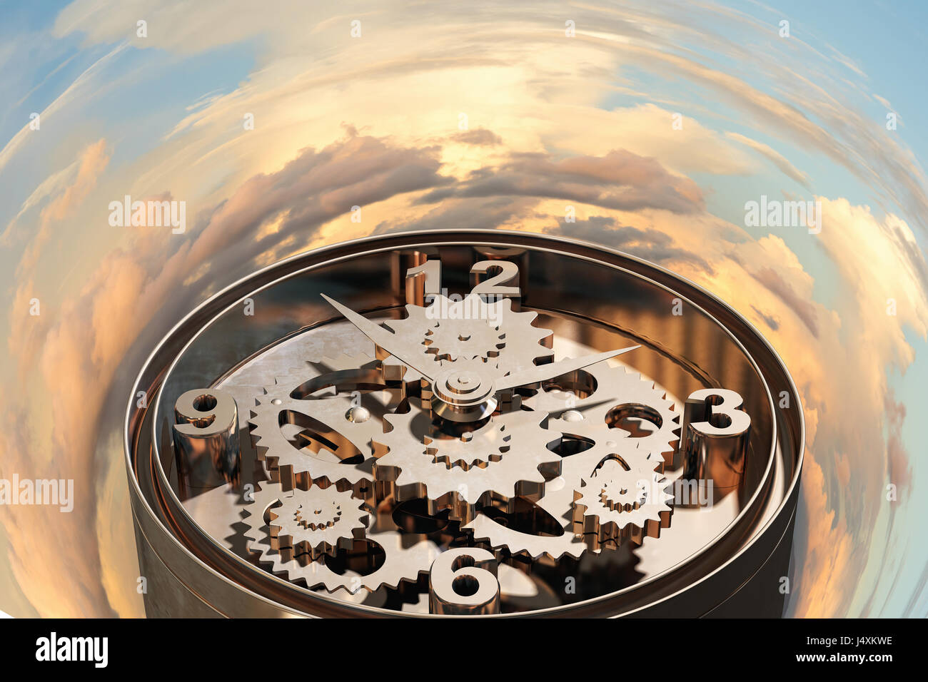 Time concept image with old clock mechanism against nature background ...