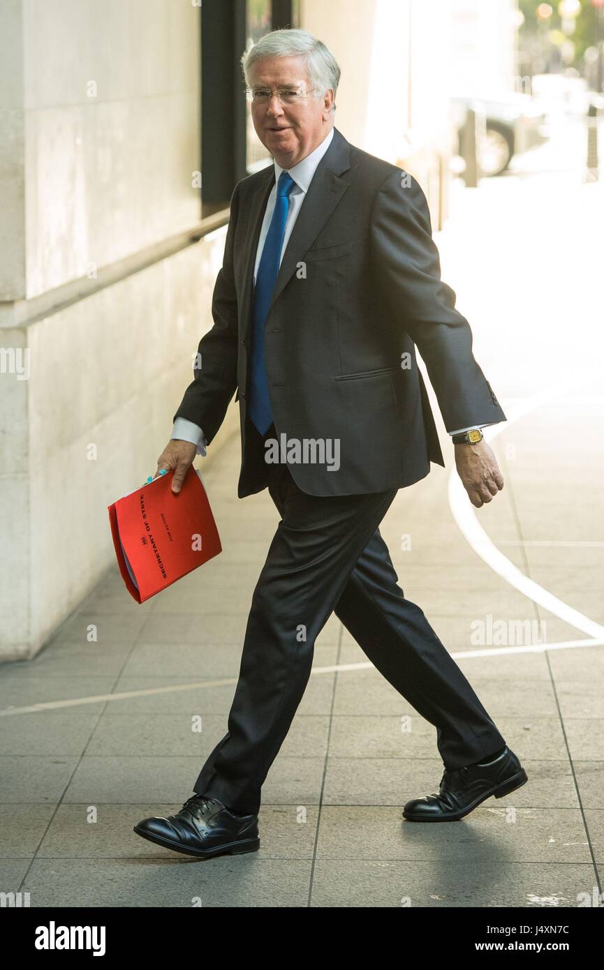 Defence Secretary Sir Michael Fallon arrives at BBC Broadcasting House ...