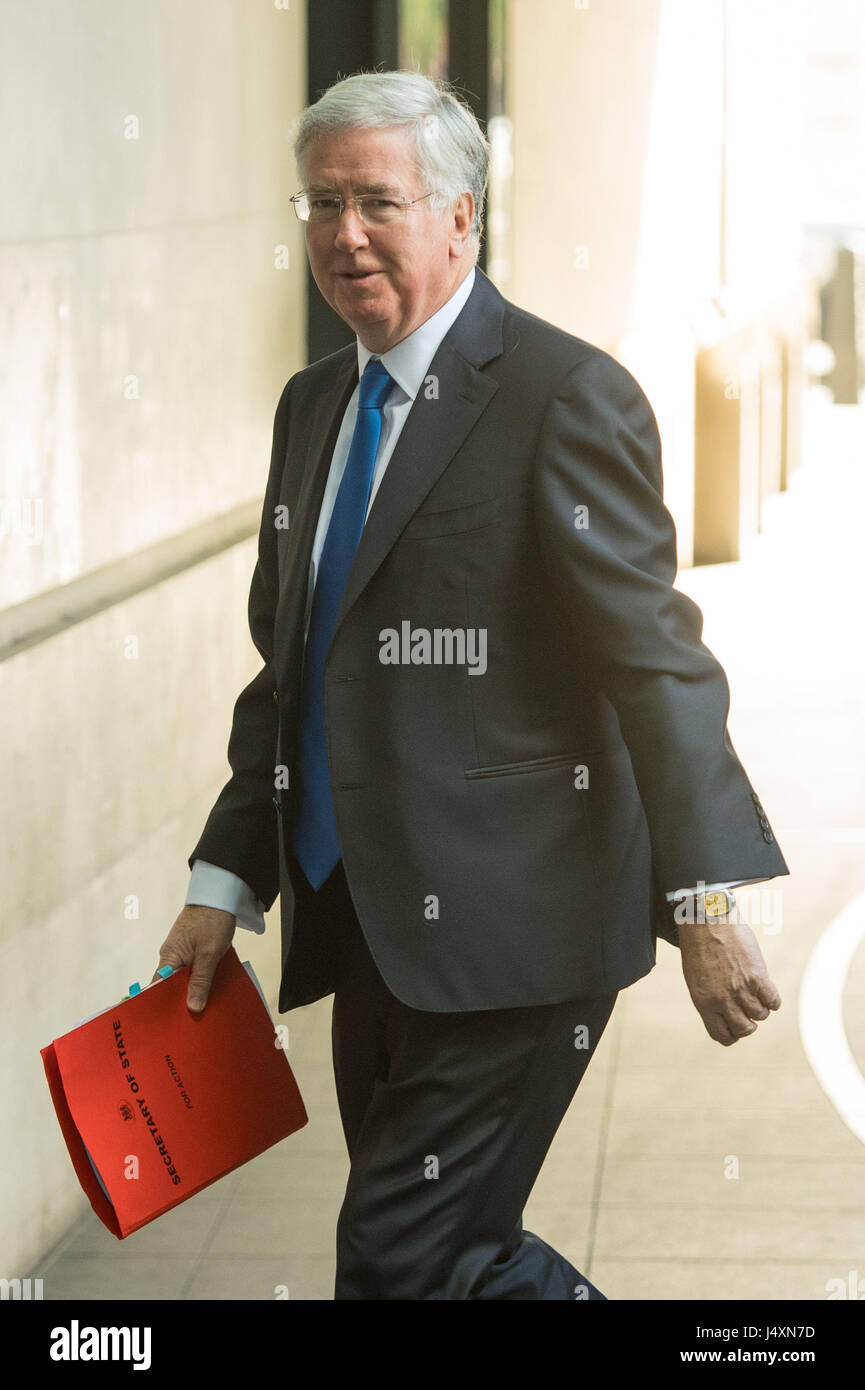 Defence Secretary Sir Michael Fallon arrives at BBC Broadcasting House ...