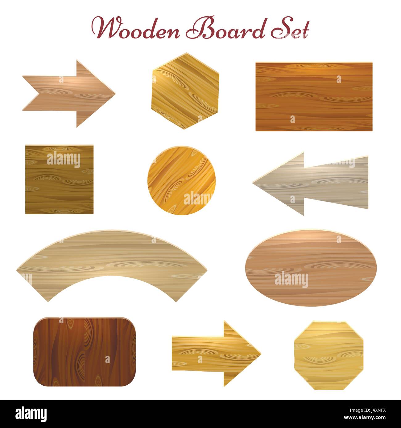 Wooden sign board label set. Eleven various shapes and types of wood ...