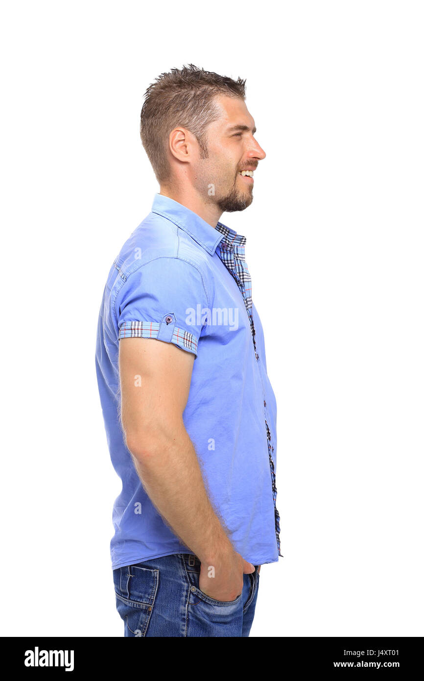 Portrait of man looking away isolated on white background Stock Photo ...