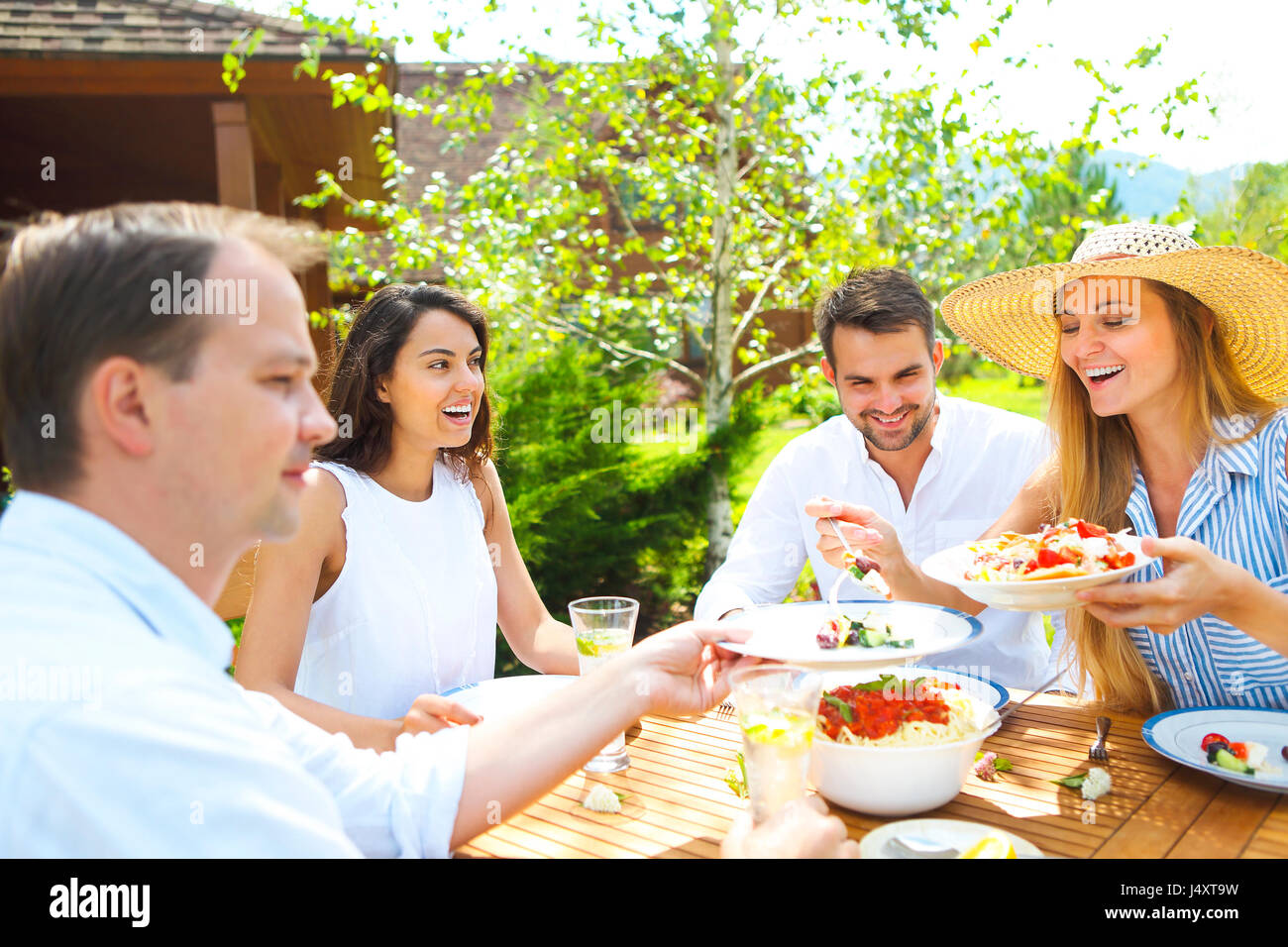 Italian italy food group happy table hi-res stock photography and ...