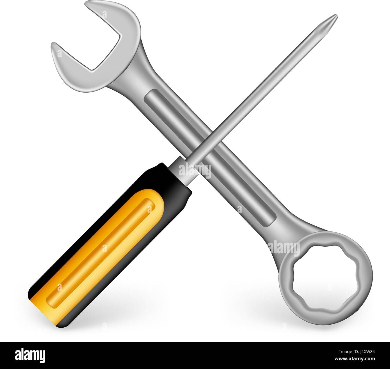 Vector Metallic Maintenance Tools Icon with Yellow Handle Like 3D ...