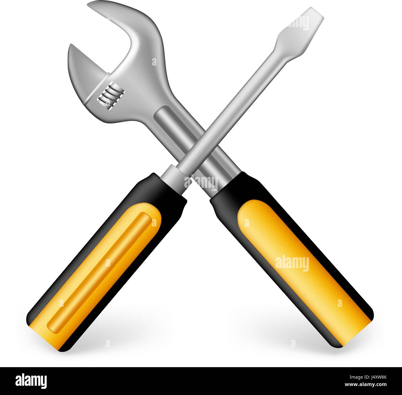 Vector Metallic Maintenance Tools Icon with Yellow Handle Like 3D ...