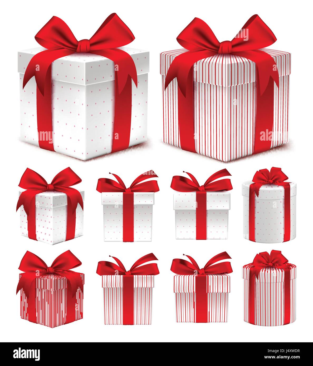 Vector Collection of Colorful Red Pattern Gift Box with Ribbon and Bow ...